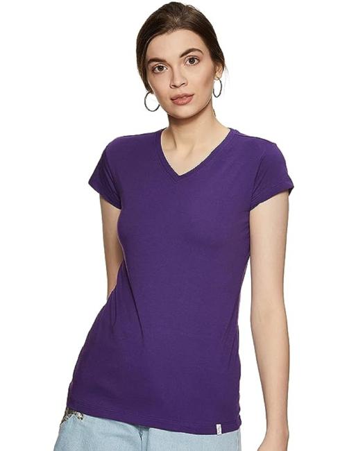 Buy Softline Purple Solid 100% Cotton V Neck T-shirt Online at Best ...