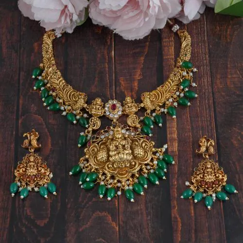 Buy OrangeNysha Kempu Stone Maa Lakshmi Motif Multi Color Rajwadi Gold ...