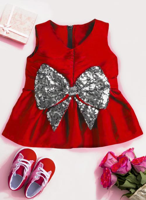 Buy KAARIGARI Girls Red Applique Silk Single Dresses & Frocks | Dresses ...