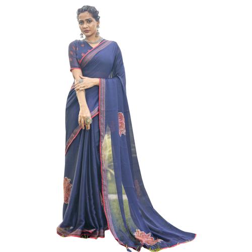 Buy TRIVENI Blue Chiffon Solid Saree Online at Best Prices in India - JioMart.