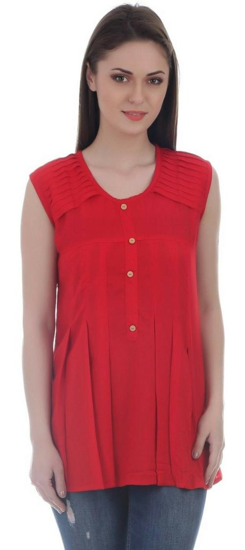 Buy Inara Robes Women Red Solid Cotton Blend Casual Sleeveless Top (XXL ...
