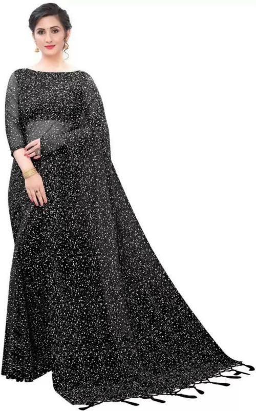 Buy Jay Shree Womens Black Printed, Self Design, Solid-Plain Net Saree ...