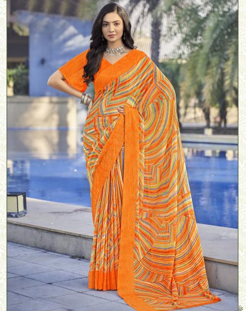 Buy Siril Chiffon Orange Color Saree with Blouse piece | sarees for ...