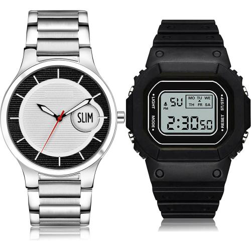 Buy NEUTRON Treading Luxury Slim Silver Chain And Digital Kids Watch ...