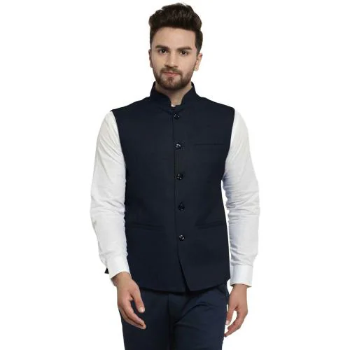 Buy TREEMODA Men Blue Jute Nehru Jacket Online at Best Prices in India ...