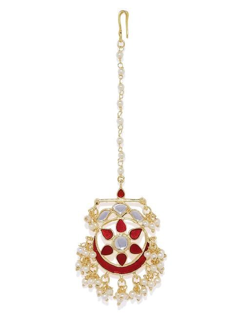 Buy Accessher Brass Gold Toned Enamel Kundan Warrior Style Ethnic ...