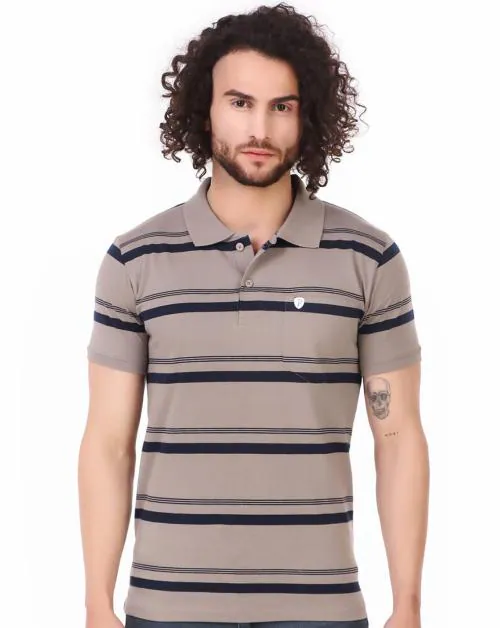 Buy PROMOUNT Men's Cotton Blend Striper Polo Collar T-Shirt has a short ...