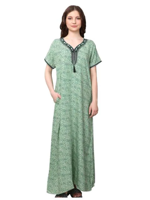 Buy Evolove Women Green Viscose Liva Long Maxi Night Gown Nighty Dress ...