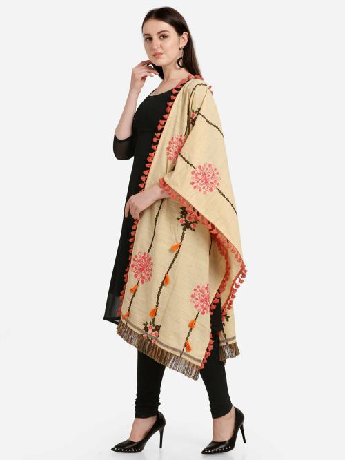 Buy MESMORA Fashion Destination Chicku Floral Organic Cotton Handmade Dupatta Online at Best ...