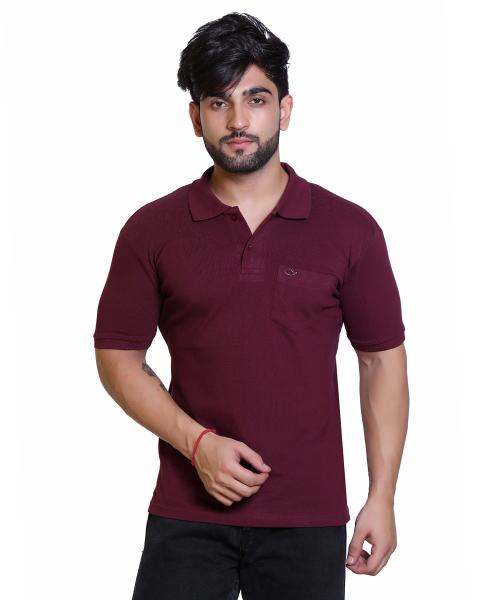 Buy OMAV D' SIGN Men's Maroon Polo Neck Half Sleeve Solid T-Shirt Online at Best Prices in India ...