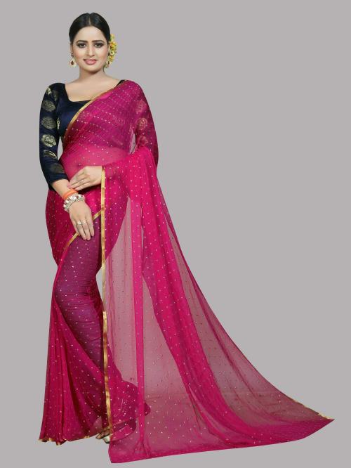 Buy NISHA CREATION Women Pink Self Design Chiffon Single Saree Online ...