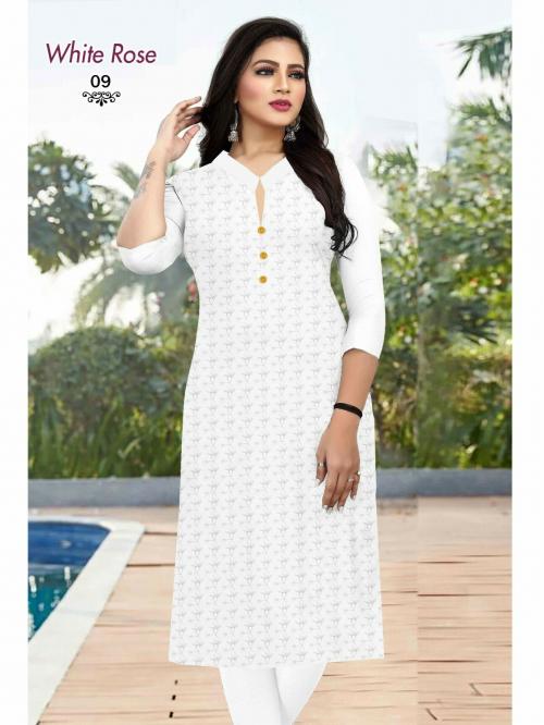 Buy FLYEVERYTIME White Rose Women Primum Chikan Kurta Digain 9 (Size L ...