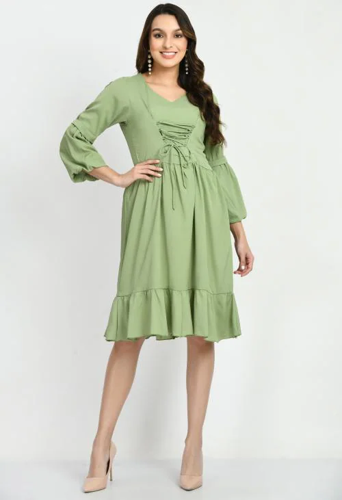 Buy Elanmate Women Polyester Pista Color Solid & Plain Front Dori ...