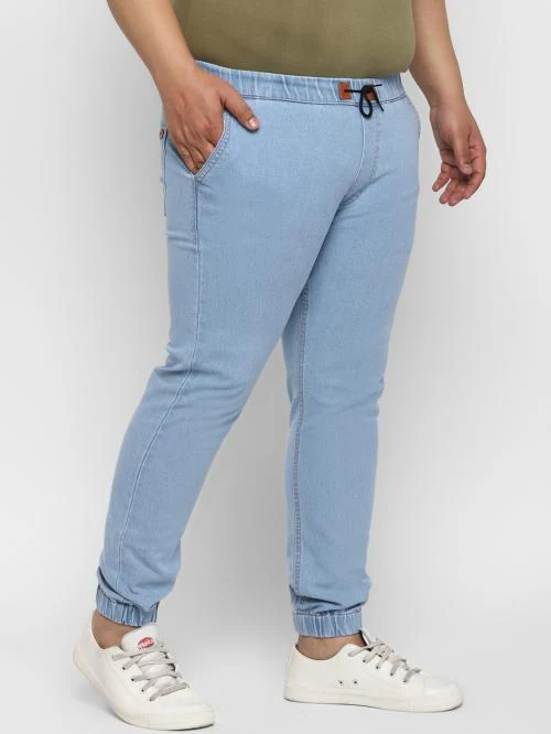 Buy Urbano Plus Men's Ice Blue Regular Fit Washed Jogger Jeans Stretchable Online at Best Prices ...