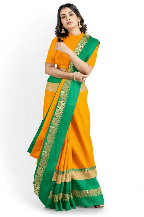 Buy SWIFFIN Exclusive Collection Cotton Silk Banarasi Yellow-Green ...