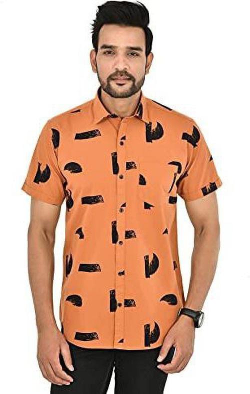 Buy DIO Men Orange Printed Cotton Blend Casual Shirt (L) Online at Best ...