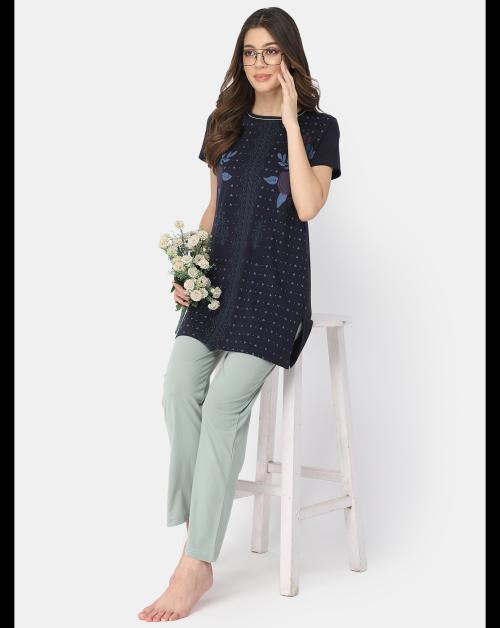 Buy Bell Paper Women Top & Pyjama Set Blue Floral Print Online at Best ...