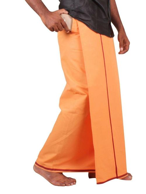Buy PRAKASAM COTTON Men's Welcro pocket Kaavi Colour Single Dhoti ...
