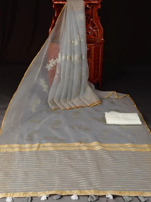 Buy Saree Exotica Organza Grey Colour Saree Double Pigment Print and ...