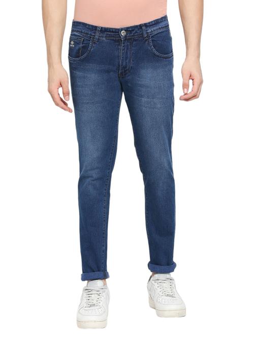 Buy TCI TRUE COLORS OF INDIA Mid blue whisker Stretchable Casual Denim ...