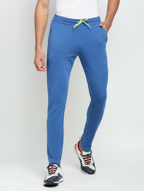 Buy FiTZ Men Blue Solid Cotton Blend Fitted Track Pants Online at Best ...