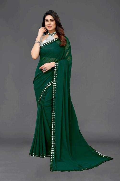 Buy sareya veela Bollywood Women Green Embellished Georgette Sarees ...