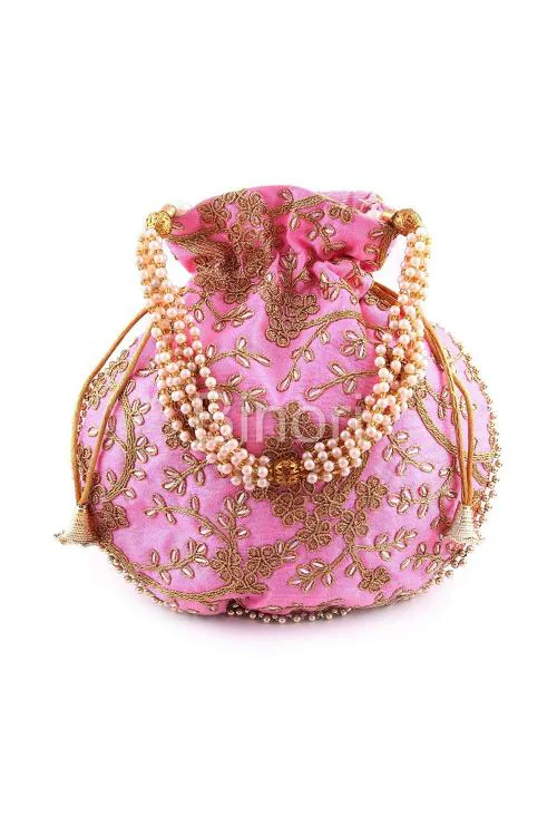 Buy Binori Baby Pink Rajasthani Style Royal Clutch Silk Potli Online at ...