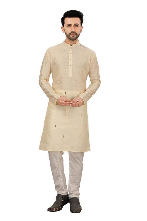 Buy HEORA Mens Beige Silk Blend Kurta Pyjama Set for Ethnic and ...