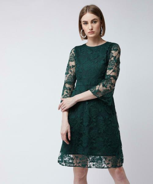 Buy Miss Chase Women Green Floral Lace Single Dress Online at Best ...