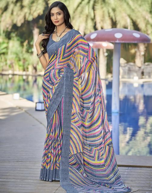Buy Siril Chiffon Grey Color Saree with Blouse piece | sarees for Women ...