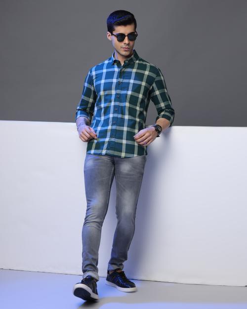 Buy FOGA CLOTHING--Mens Twill Checked Casual Shirt Online at Best ...