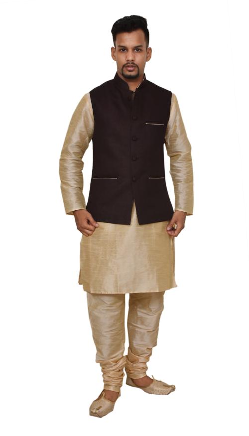 Buy HFP Men's Gold Matching silk Kurta Churidhar With Pink Voilet Joot ...