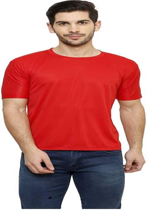 Buy Softlia enterprises Men Solid Round Neck Cotton Blend Red T-Shirt Online at Best Prices in ...