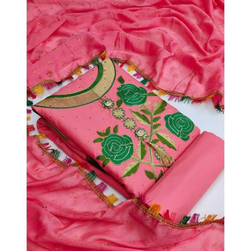 Buy GURHAL Embroidered Cotton Unstitched Dress Material Pink Online at ...