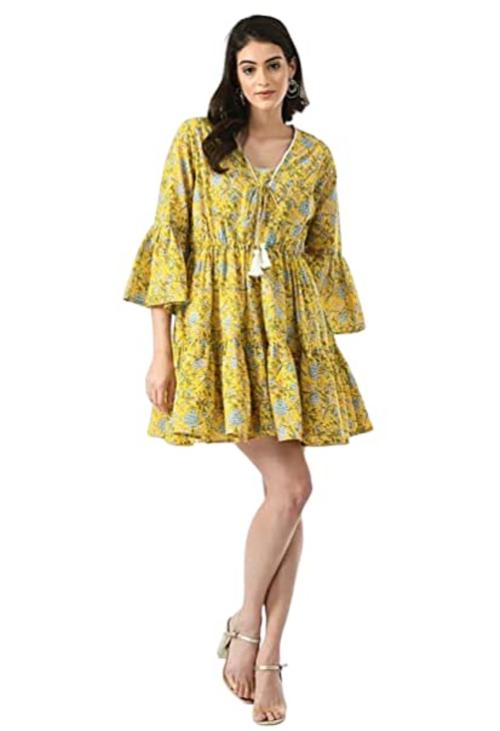 Buy KACCHA TAANKA Women's Pure Cotton Printed Casual Regular Wear Tunic ...