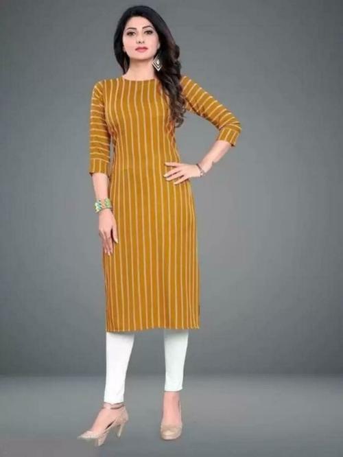 Buy SHREE INFINITY EXPORT Women Yellow Striped Crepe A-Line Kurta Online at Best Prices in India ...