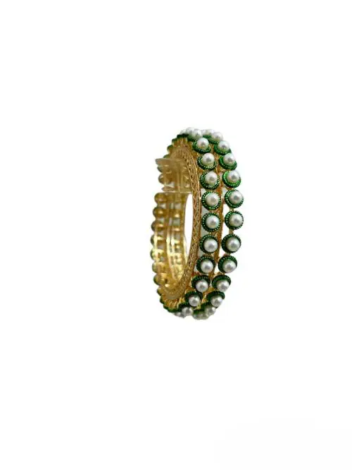Buy MANIK Royal Golden Plated pearl moti Bangle set (2.4) Online at ...