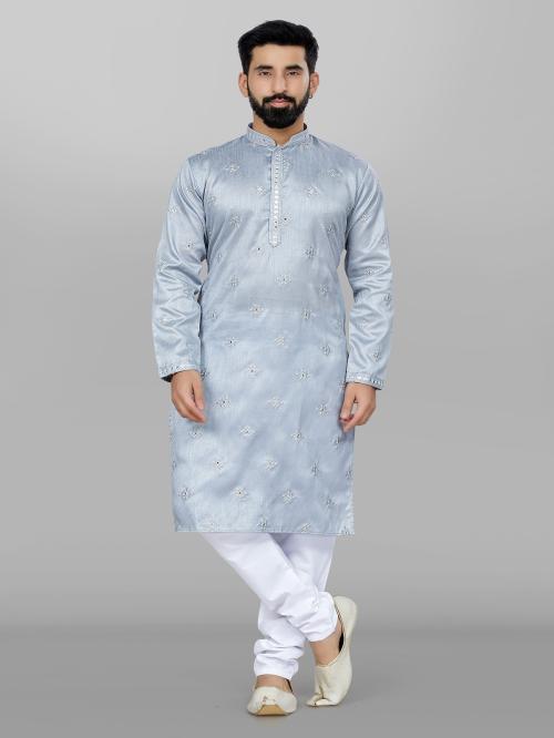 Buy Outluk Traditional Indian Grey Colour Kurti With Embroidery Work ...