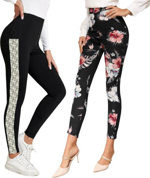 Buy Alisba Women Multicolor Self Design Lycra Blend Pack Of 2 Jegging ...
