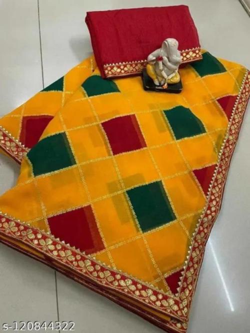 Buy Mansh the stylo..Women Mustard, Gold Embellished Georgette Bandhani ...