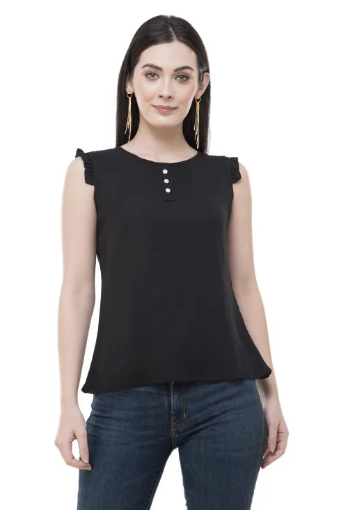 Buy Popwings Casual Polyester Crape Women Top ! Regular Relaxed Round ...