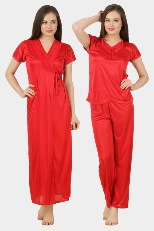 Buy Fasense Women Satin Top and Pyjama Set with Robe Online at Best ...