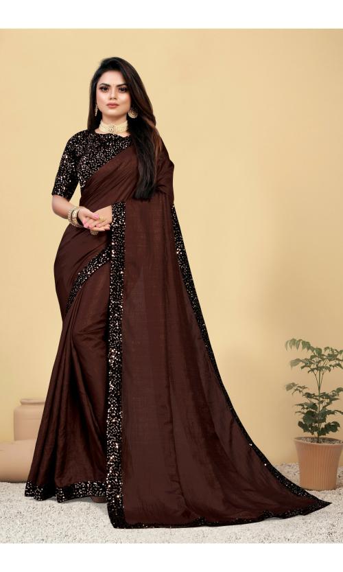 Buy NOPSE Women's Berry Silk Sequence work Designer Saree (Drashti ...