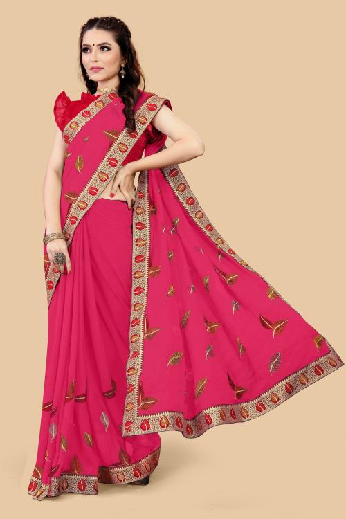 Buy SE ShiVAdit Ethnic Women Gajari Pink Embroidered Georgette and ...