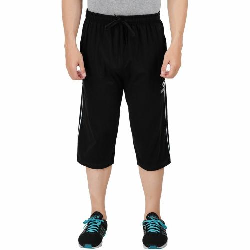 Buy Feel Track Pure 100 PERCENT Cotton Men Black Solid Three Fourths ...