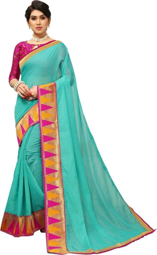 Febo Fashion Women Sea Green Embellished Cotton Blend Single Saree ...