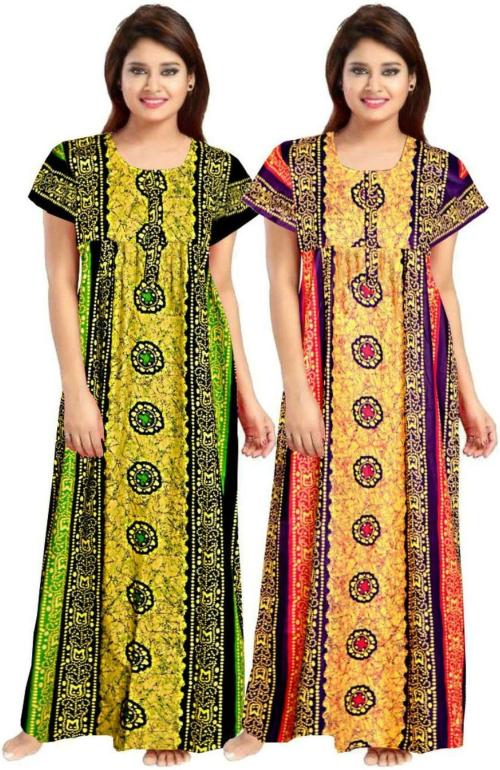 Buy Mudrika Women Multicolor Printed Pure Cotton Pack of 2 Nighty Set ...