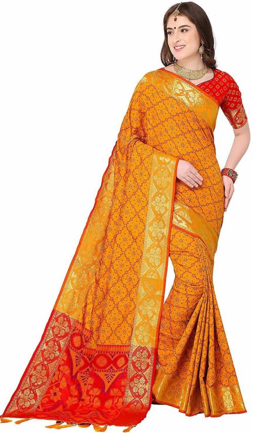 Buy AKSHARAM Women Yellow Self Design Silk Blend Bollywood Saree Online ...