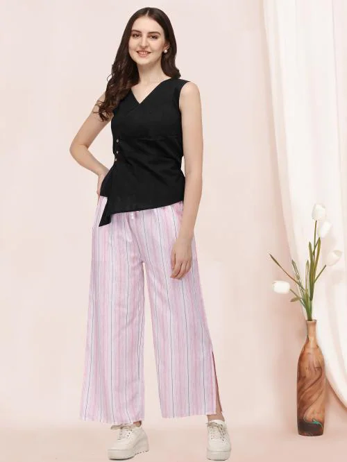 Buy MESMORA Fashion Destination Black Sleeveless Fancy Top With White ...