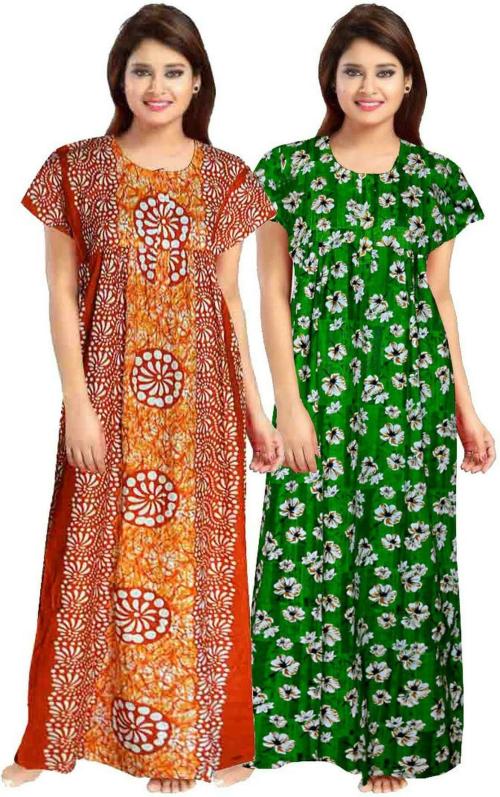 Buy Mudrika Women Multicolor Floral Pure Cotton Pack of 2 Nighty Online ...